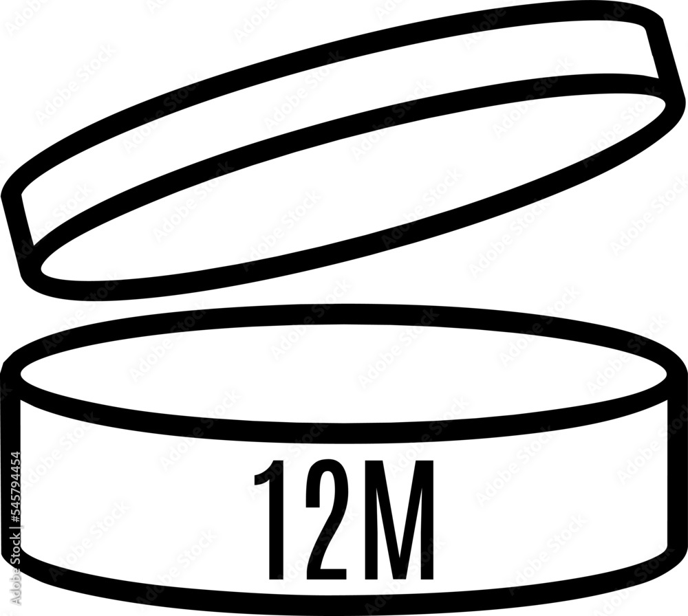 12M Period after opening, PAO symbol for cosmetics packaging. Stock ...