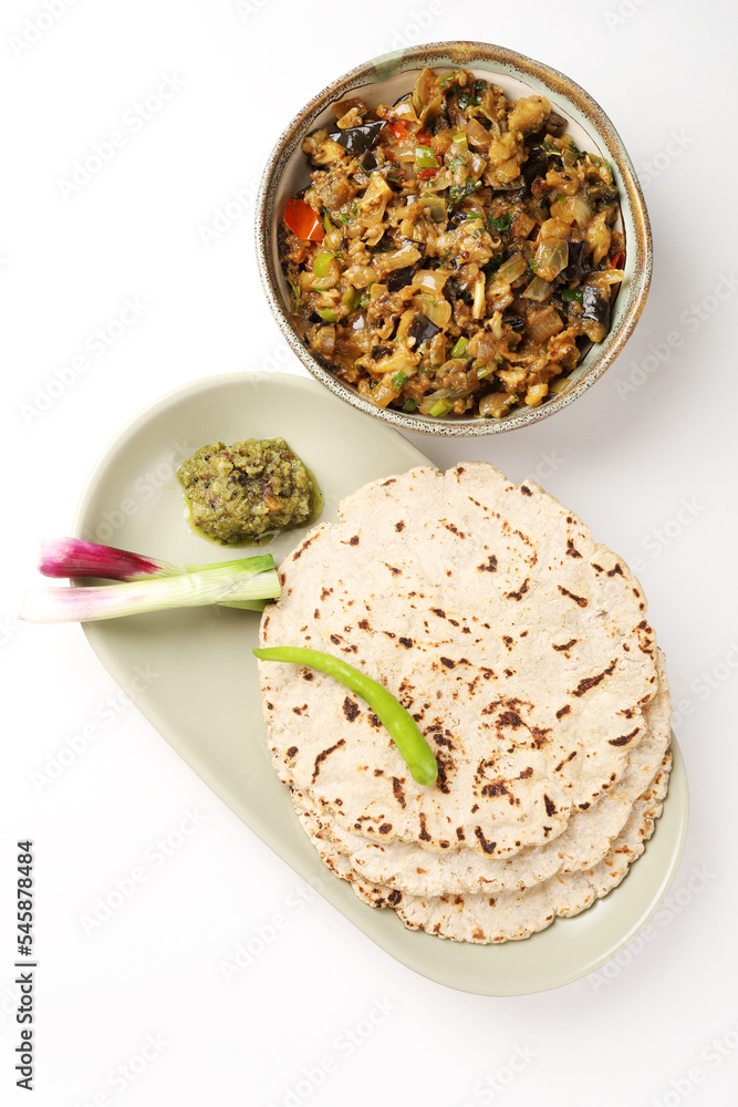 indian village food, Jowar Roti or Indian bread, served with roasted ...
