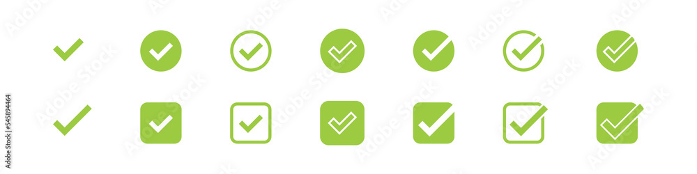 Checkmark icon. Green check mark vector set. Checked checkbox sign ...