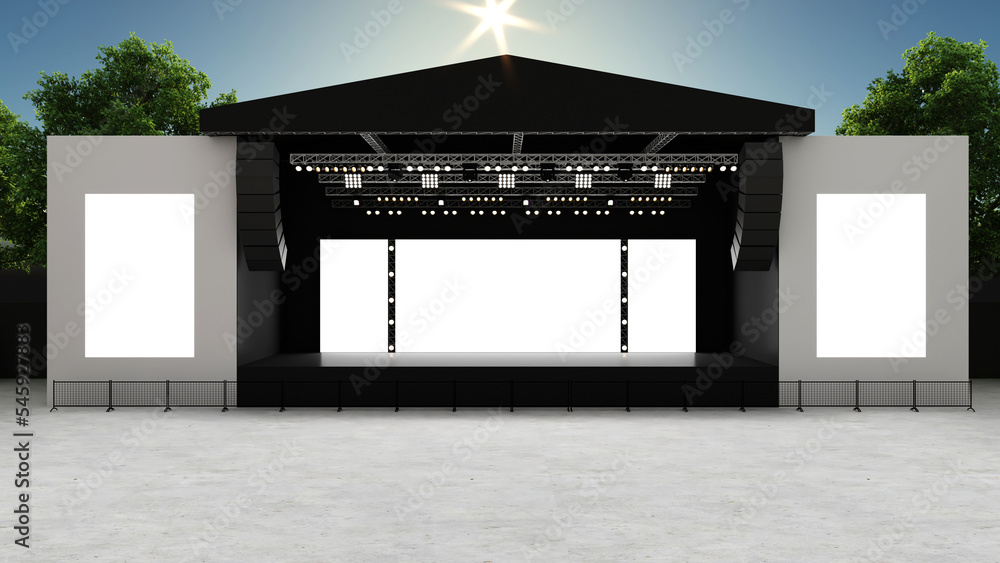 Stage rigging truss system with blank backdrop concert performance ...