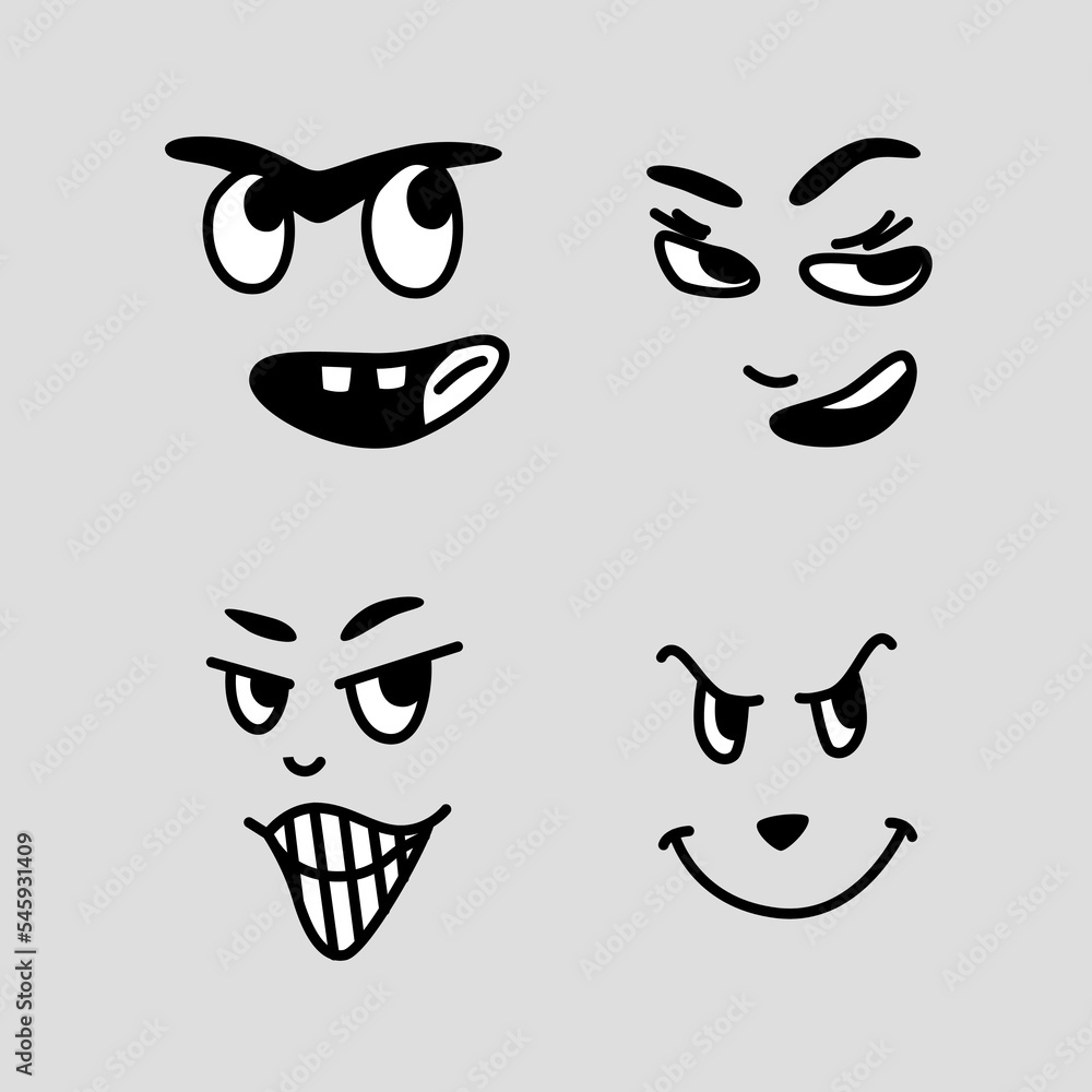 Stock-Vektorgrafik „Grinning facial expressions of cartoon characters ...