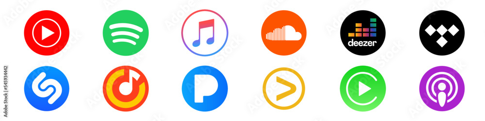 Image vectorielle Stock Apple Music, Spotify, YouTube Music, SoundCloud ...