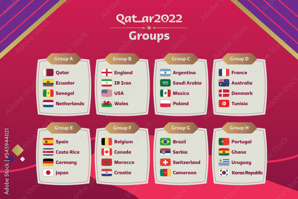 World Cup Qatar 2022 group stage official graphic template. Flags of ...