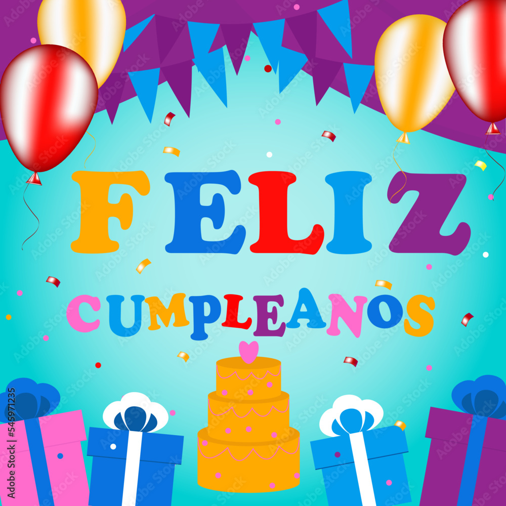 Happy birthday greetings in Spanish. Bright vector illustration with ...