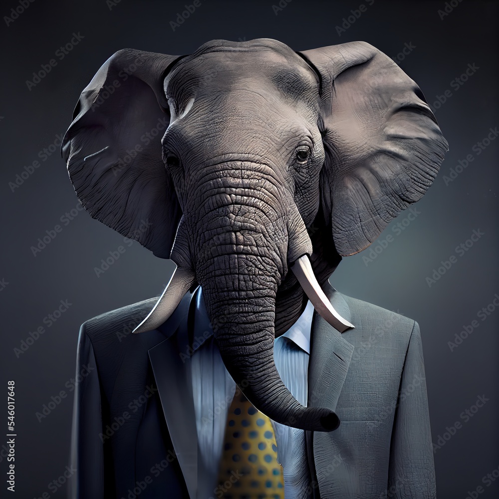Business elephant. The human body in a business suit with the head of ...