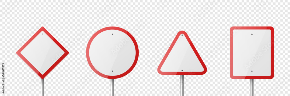 Vector White and Red Warning, Danger Stop Sign Frame Icon Set Isolated ...