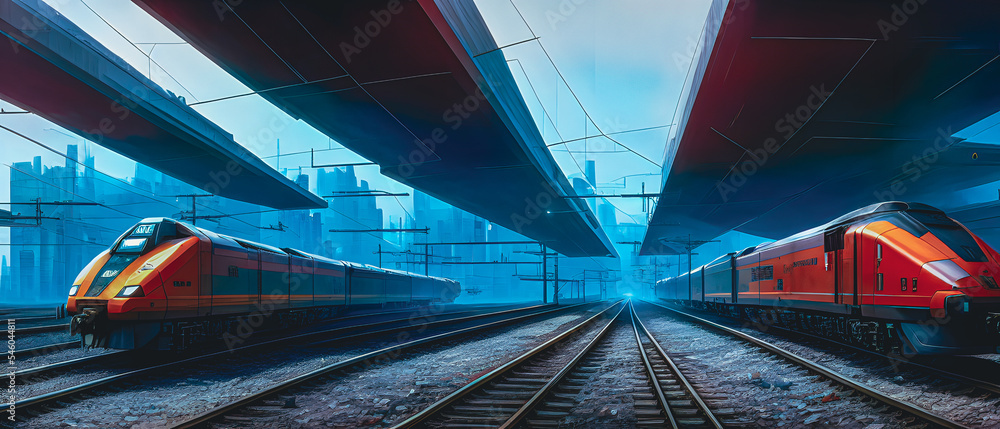 Artistic concept illustration of a retro fantasy train in the city ...