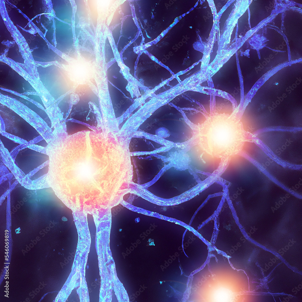 Illustration Stock Microscopic view of neurons. Brain connections. Synapses. Communication and ...