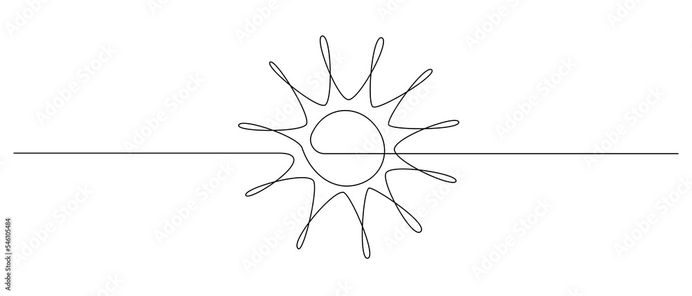 One continuous line drawing of sun and sunrise. Hot temperature and ...
