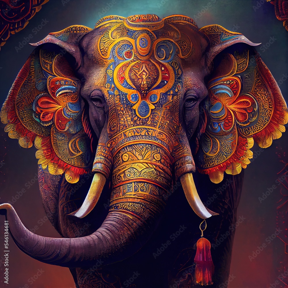 Decorated Indian elephant. Beautiful Elephant in tattoos and drawings ...