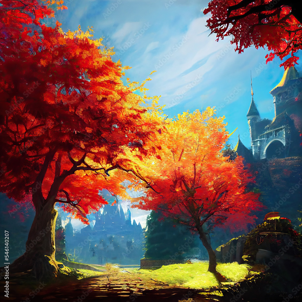 Beautiful and Mystery Deep Forest and Trees. Creative Fantasy Backdrop ...