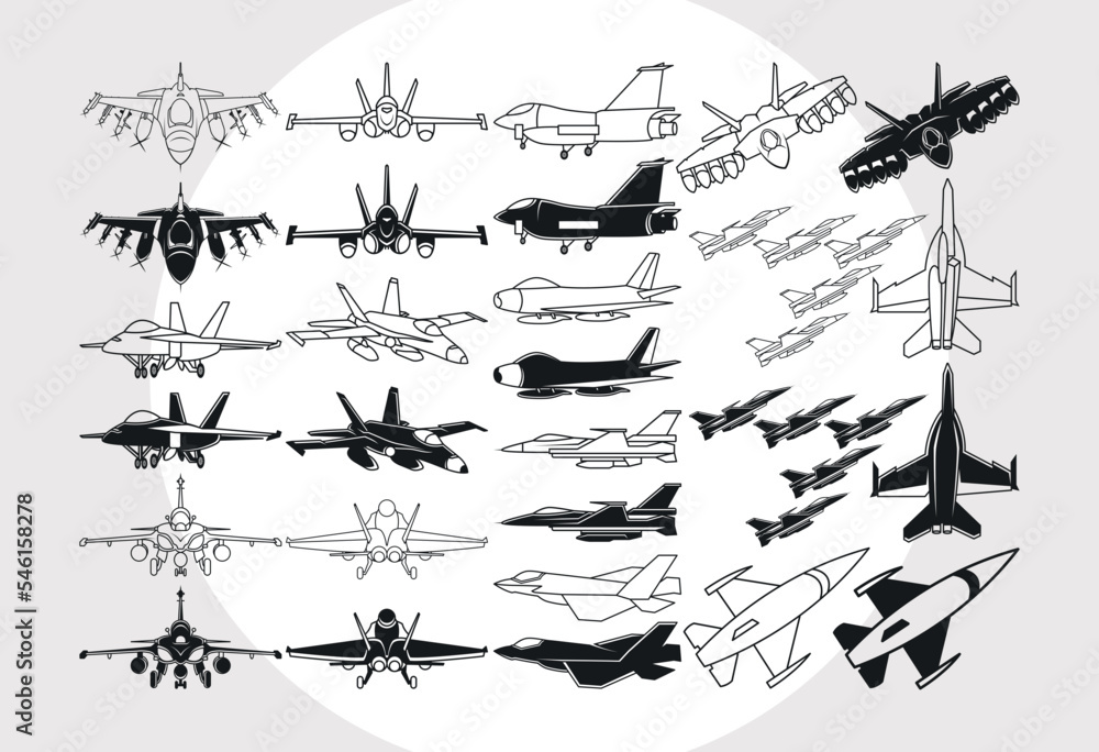 Vector de Stock Fighter Aircraft SVG Bundle, Fighter Jet Svg, Jet Biman ...