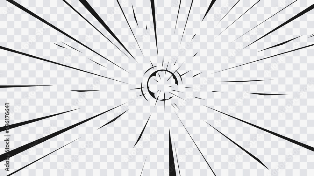Abstract comic book flash explosion radial lines on transparent ...