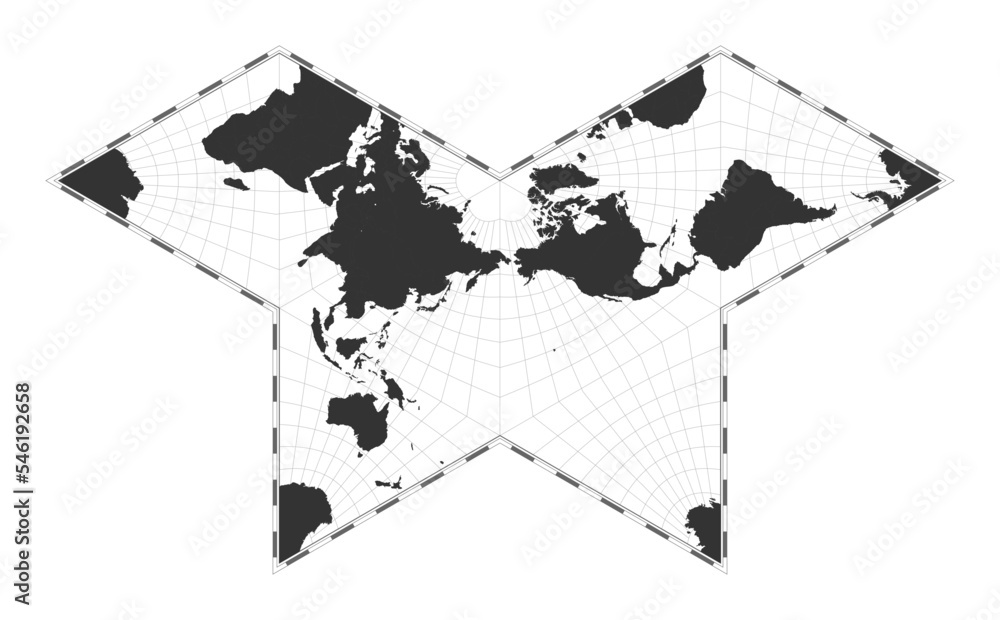 Vector world map in a gnomonic butterfly projection. Geographical map ...
