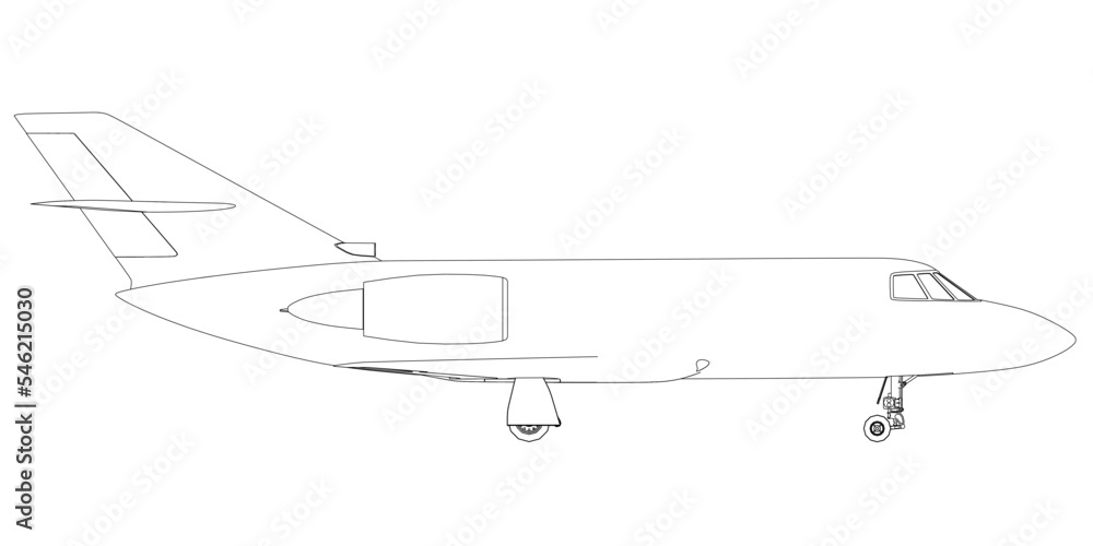 Outline of a passenger plane from black lines isolated on a white ...