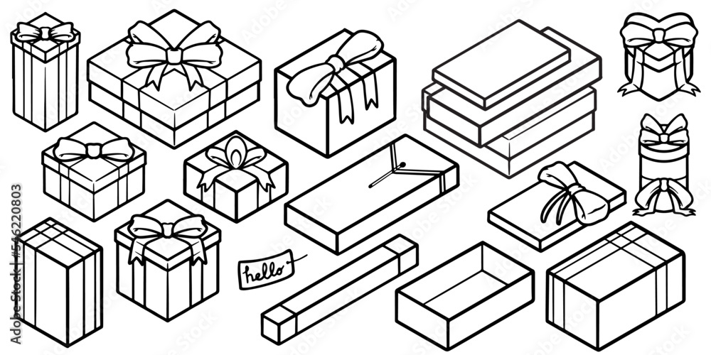 Hand drawing of gift box doodle set isolated on white background. Stock ...