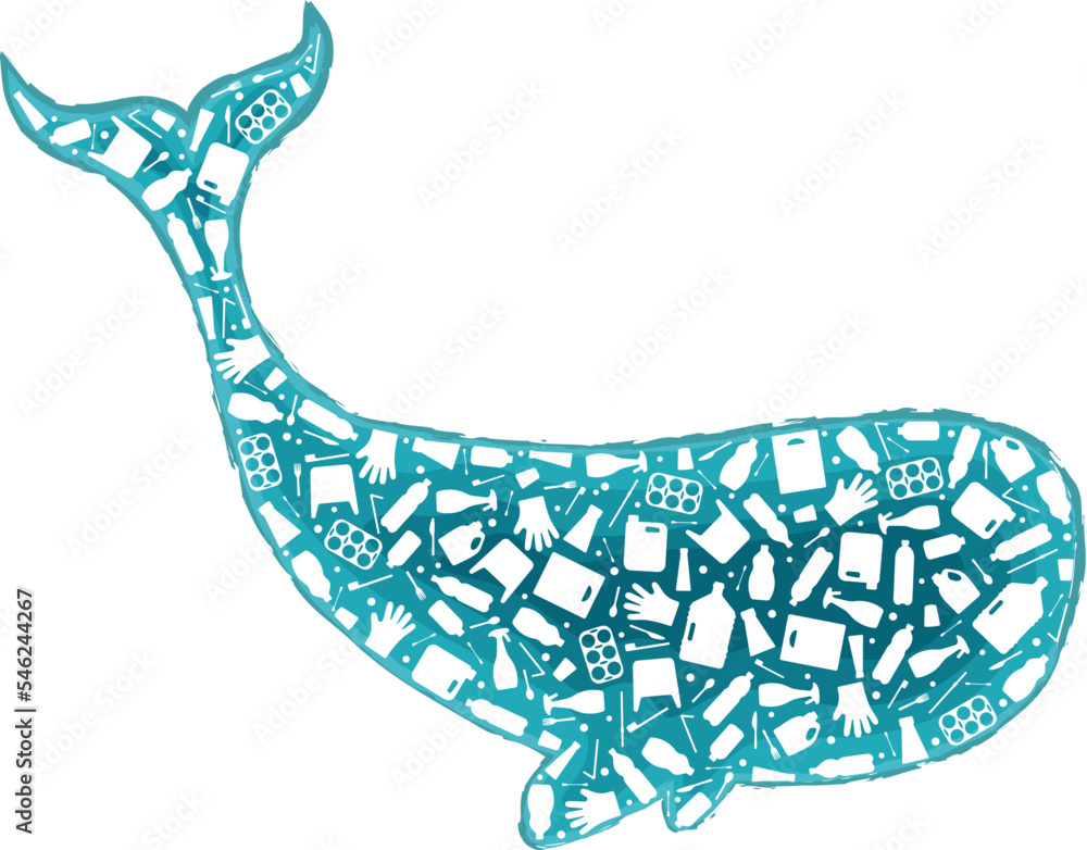 Whale plastic waste ocean environment problem concept vector ...