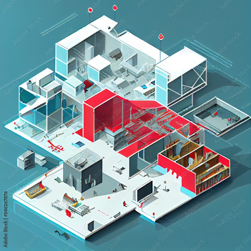 3d Architecture Exploded Diagram Illustration Stock Illustration Adobe Stock