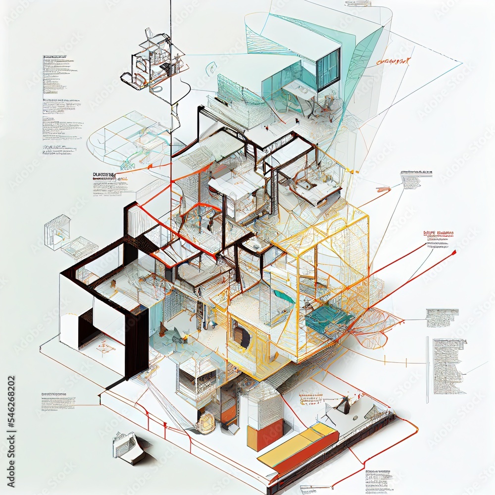 3d architecture exploded diagram illustration Stock Illustration ...