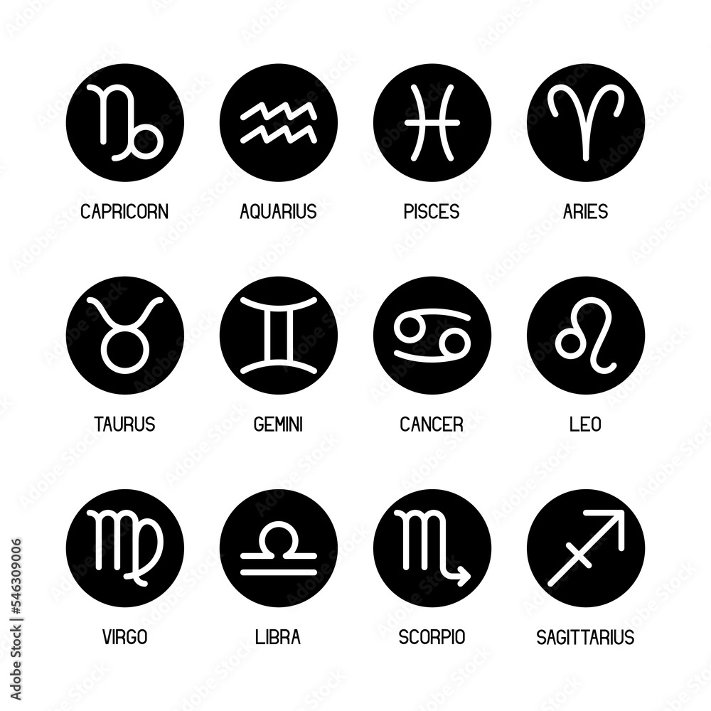 Zodiac horoscope astrological thin line label linear design esoteric ...