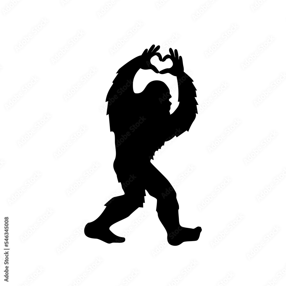 Bigfoot with heart. Valentines' day Yeti silhouette. T shirt design ...