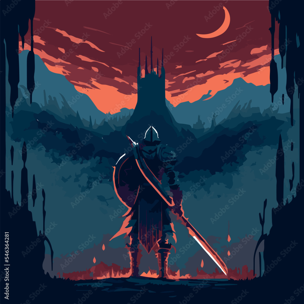 Image vectorielle Stock Epic warrior in medieval fantasy. Vector ...