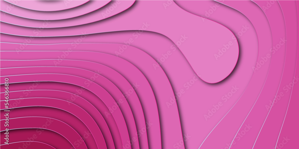 Abstract colorful pink papercut shapes background and topography map ...