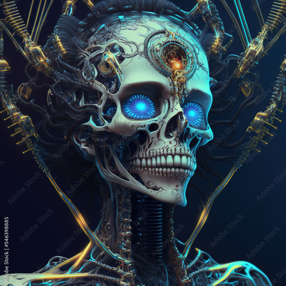 Bio mechanical god of death, cyberpunk demon, neon light, character ...