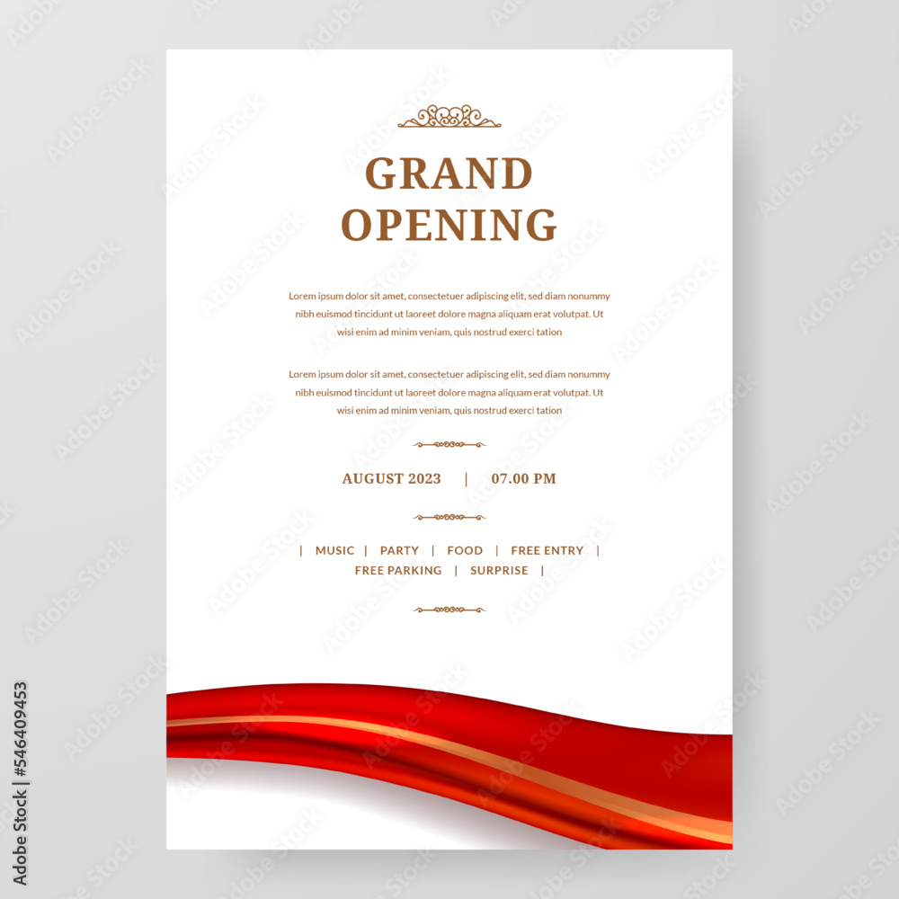 Grand Opening poster celebration with red fabric satin silk ribbon ...