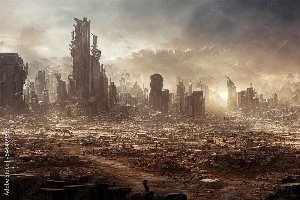 City Dump in Wasteland Sci Fi Post Apocalyptic Panoramic Wallpaper. Big ...