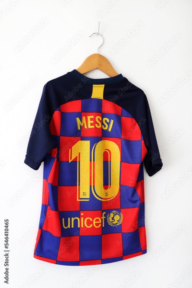 Football shirt by Lionel Messi. Messi's Barcelona shirt. Number 10 ...