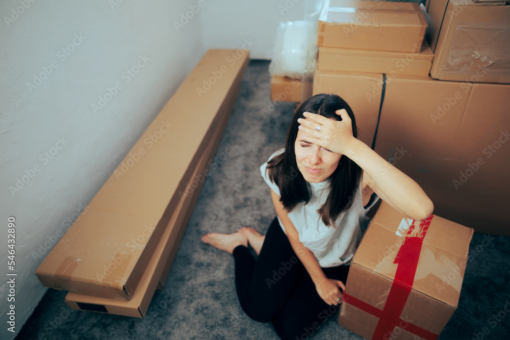 Stressed Woman Feeling Overwhelmed by Relocating in a New Home. Worried ...