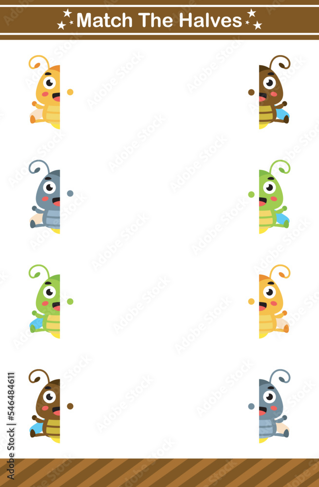 match the halves of carton insect game for children worksheet game for ...