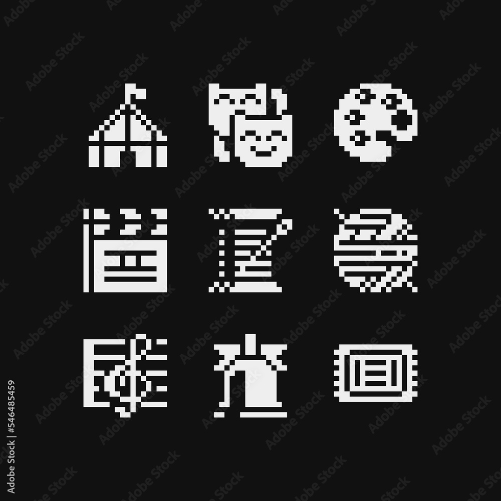 Pixel art icons set, emoji. Retro 80s pixel art. Flat style. Old school ...