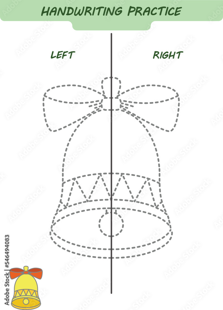 Draw and color a bell. Handwriting practice sheet for both hands, kids ...