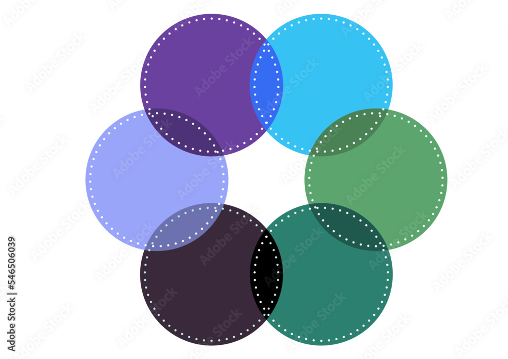 Venn diagram 6 circle with dash line chart infographic sign. Stock ...