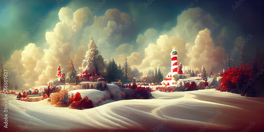fantasy magical christmas winter santa clause north pole background as ...