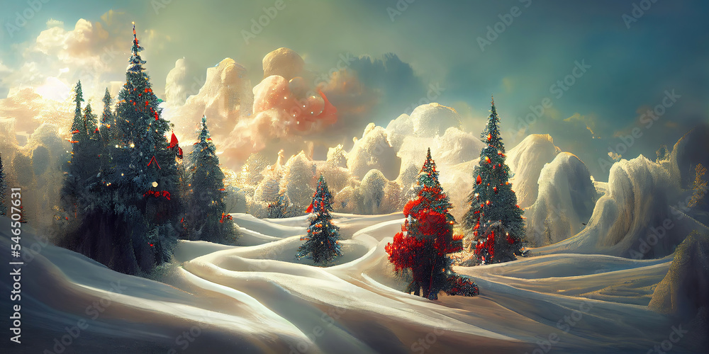 fantasy magical christmas winter santa clause north pole background as ...
