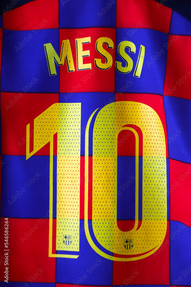 Foto de Stock Football shirt by Lionel Messi. Messi's Barcelona shirt ...