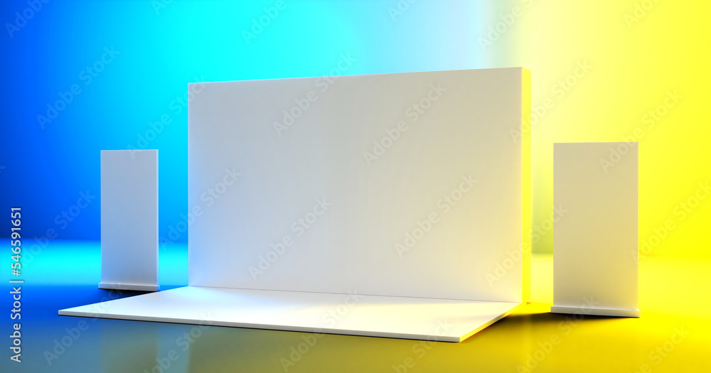 Side view of a registration stand with two rollup banners. Mockup for ...