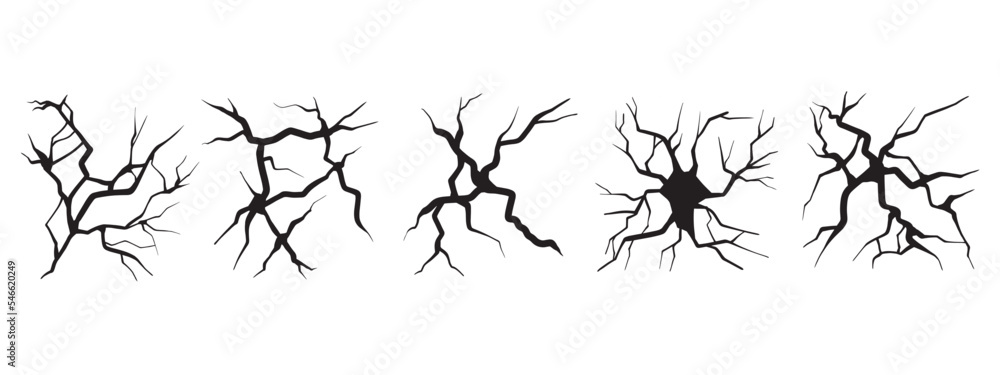 Image vectorielle Stock Black crack set, vector broken floor texture ...