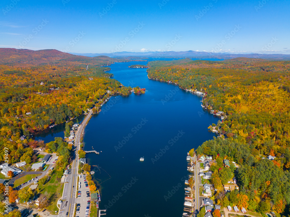Alton Bay at Lake Winnipesaukee aerial view and village of Alton Bay in ...