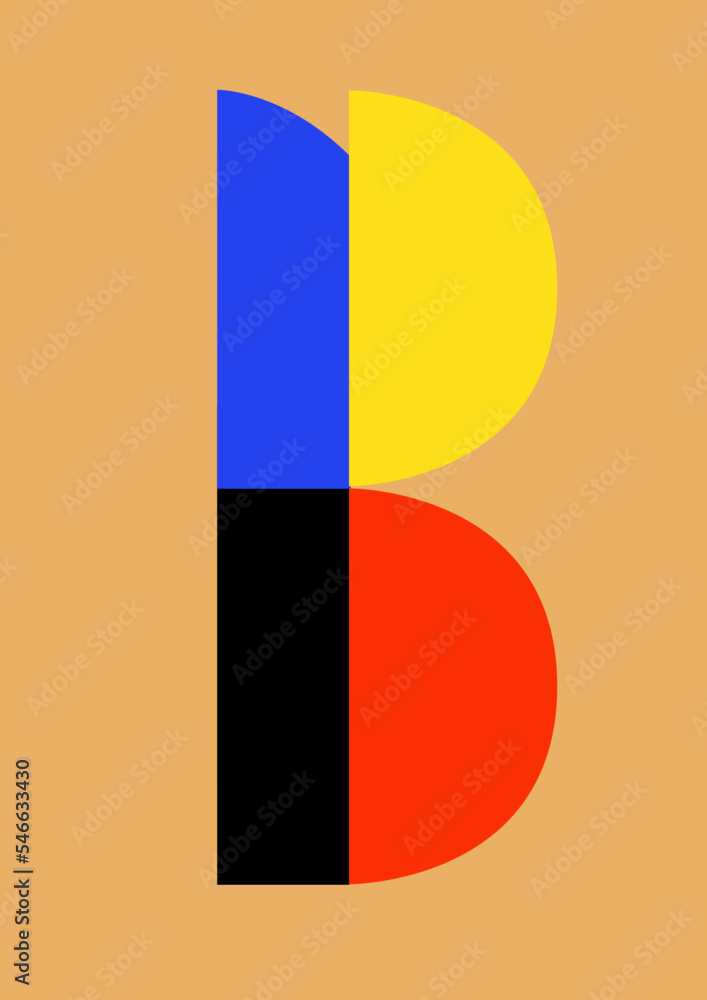 Cartel con letra B estilo bauhaus de colores azul, rojo, amarillo ...