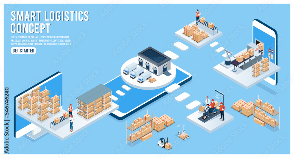 3D isometric Smart logistics concept with Warehouse Logistics and ...