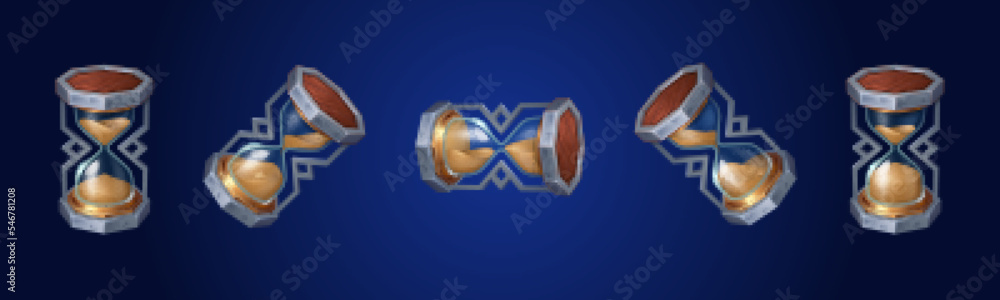 Hourglass animation sprite sheet rotating game icon. Glass clock with ...