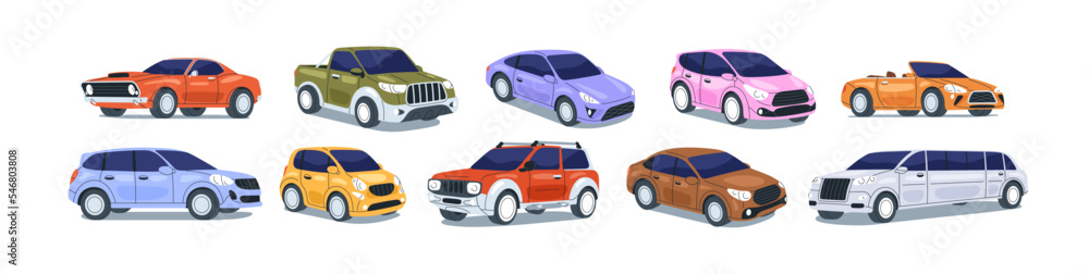 Passenger cars set. Modern auto vehicles, automobiles of different body ...