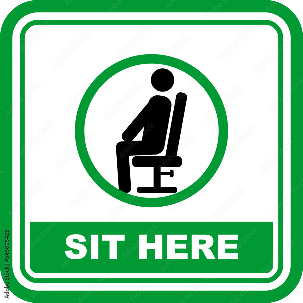 Sit Here, sign and sticker label vector Stock Vector | Adobe Stock