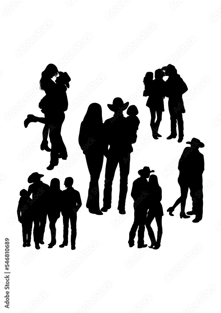 Cowboy family togetherness silhouettes. Good use for symbol, logo, icon ...