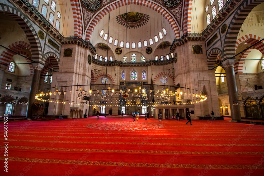 Suleymaniye Camii Mosque interior, inner architecture of a moschee in ...