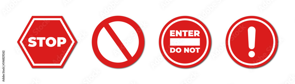 Red STOP sign. Set of stop signs , vector icon . Do not enter. Warning ...